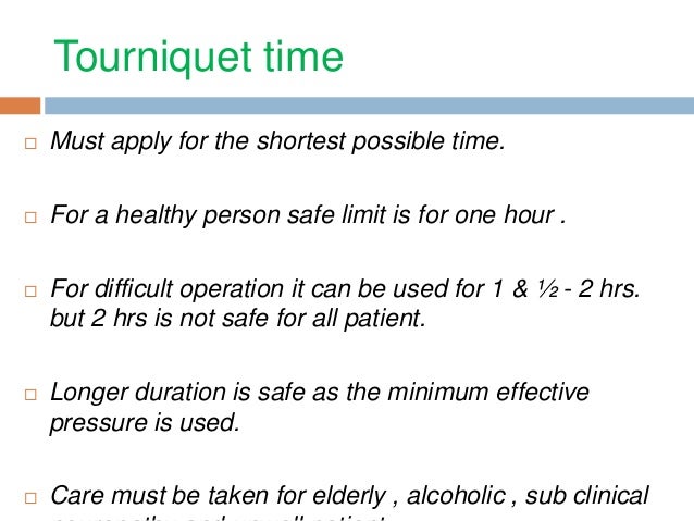 Dovelopment of torniquets