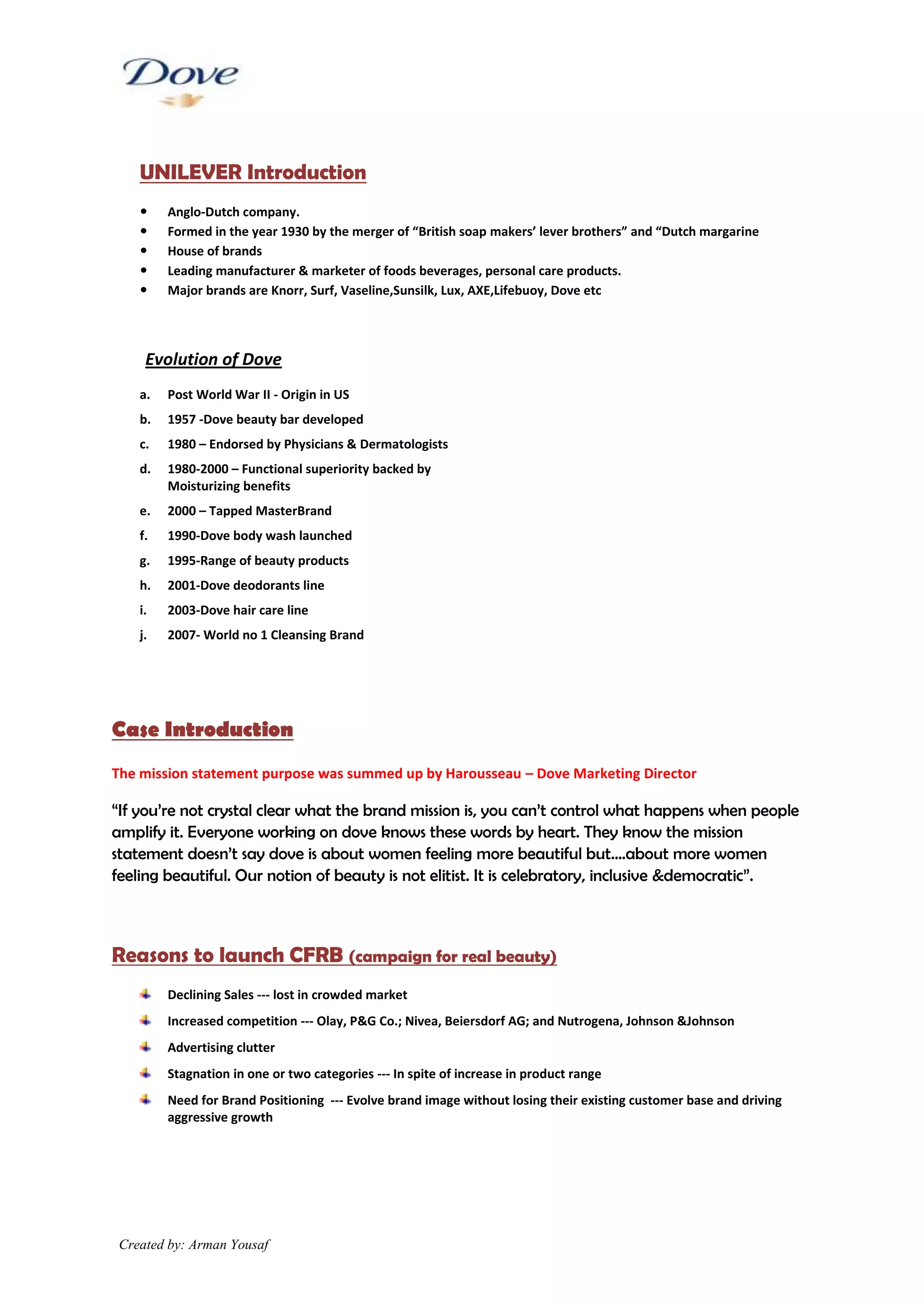 Dove Case study synopsis | DOCX