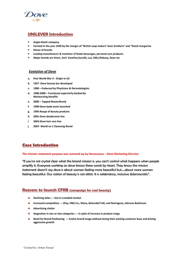 Dove Case study synopsis | DOCX