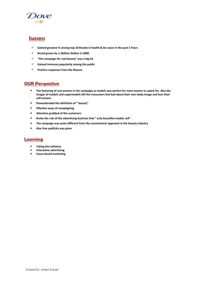 Dove Case study synopsis | DOCX