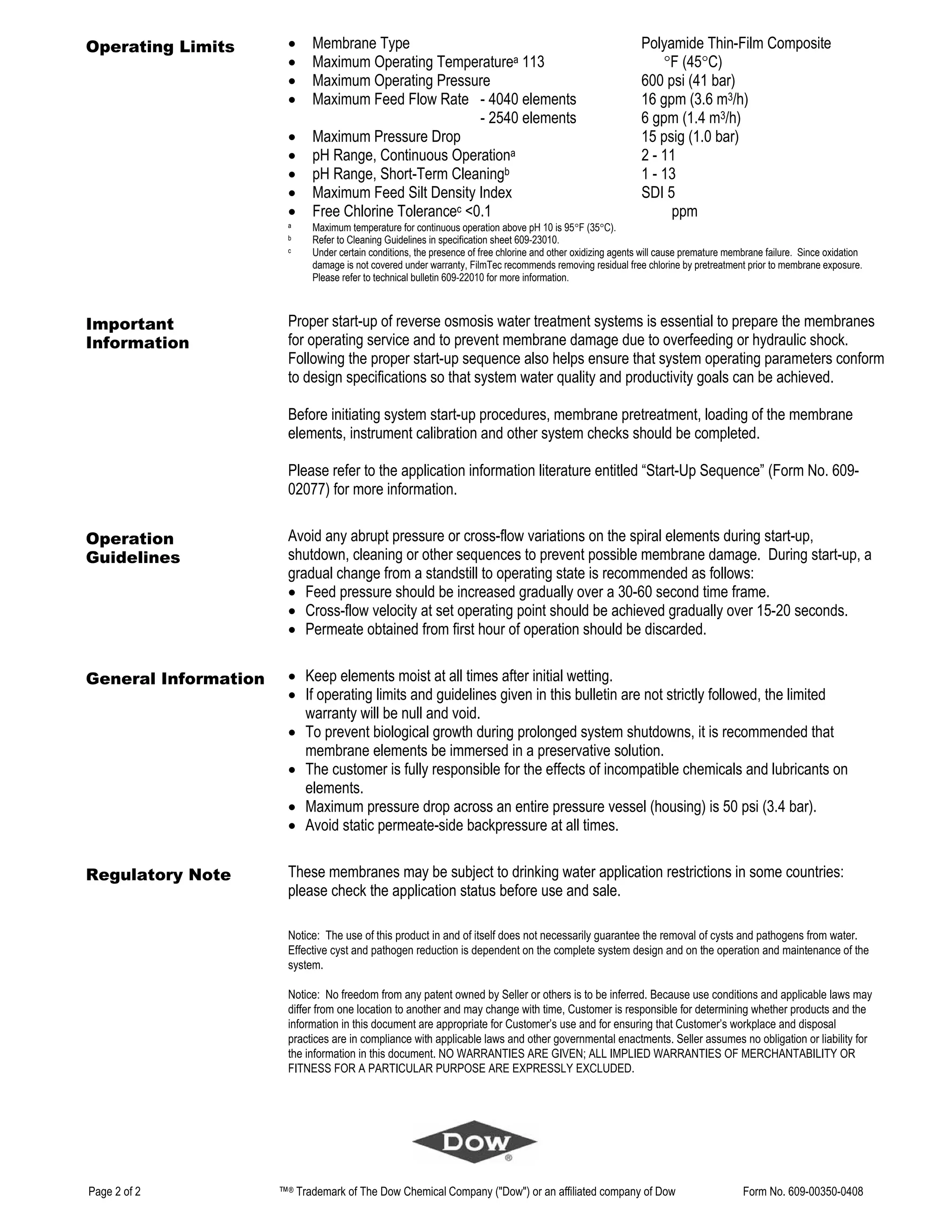 Dow filmtec-bw30-4040 | PDF