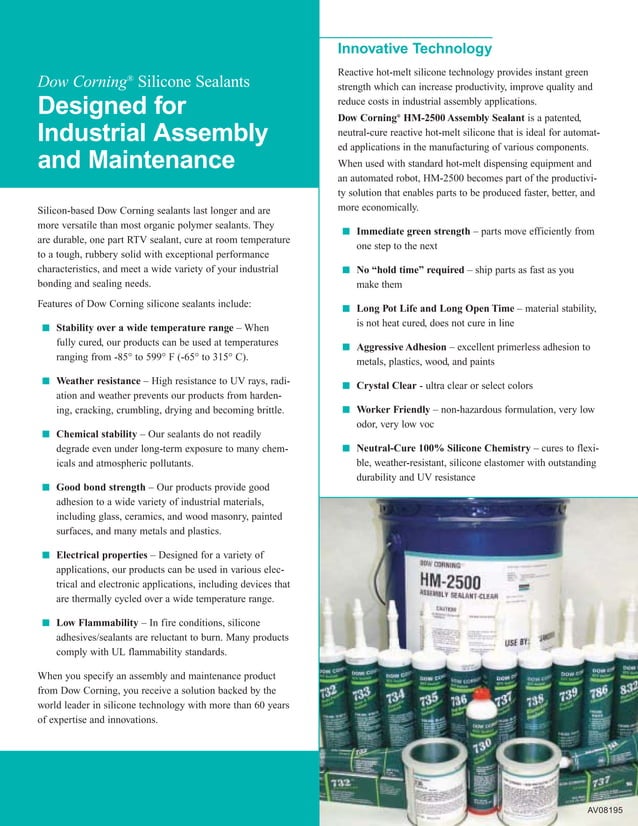 Dow Corning Silicone Sealants For Industrial Assembly And Maintenance | PDF