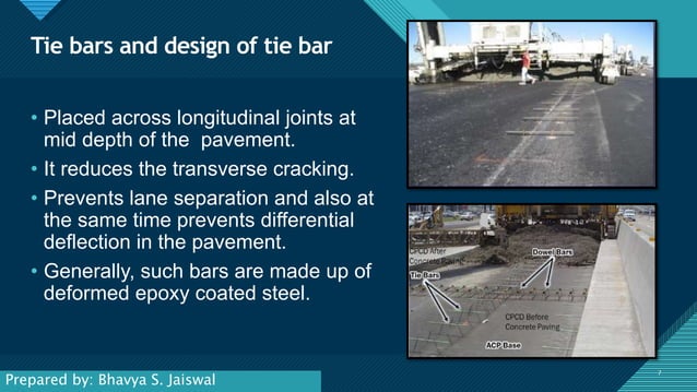 Dowel bars, tie bars and their design | PPTX