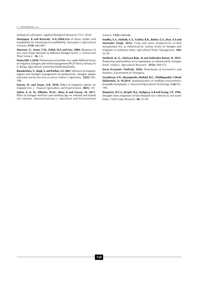 INFLUENCE OF IRRIGATION REGIMES AND NITROGEN LEVELS ON GROWTH AND YIELD OF RICE UNDER MECHANISED ...