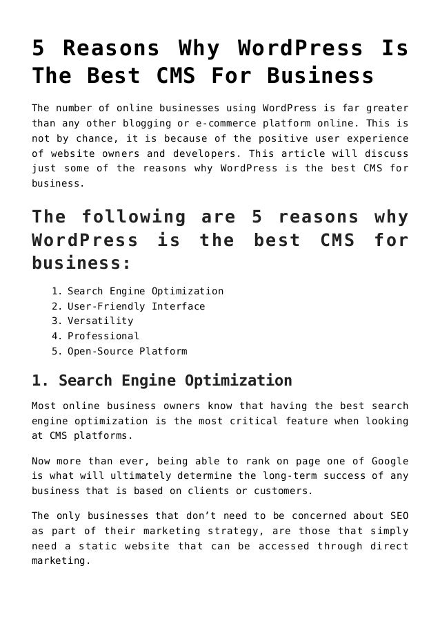 5 Reasons Why WordPress Is The Best CMS For Business