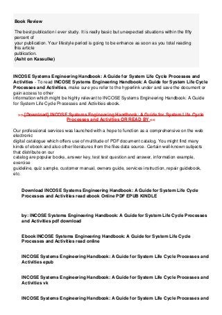 DOWNLOAD INCOSE Systems Engineering Handbook: A Guide for System Life Cycle