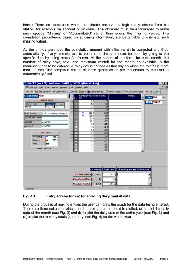 Download-manuals-hydrometeorology-data processing-07howtomakedataentryforrainfalldata | PDF
