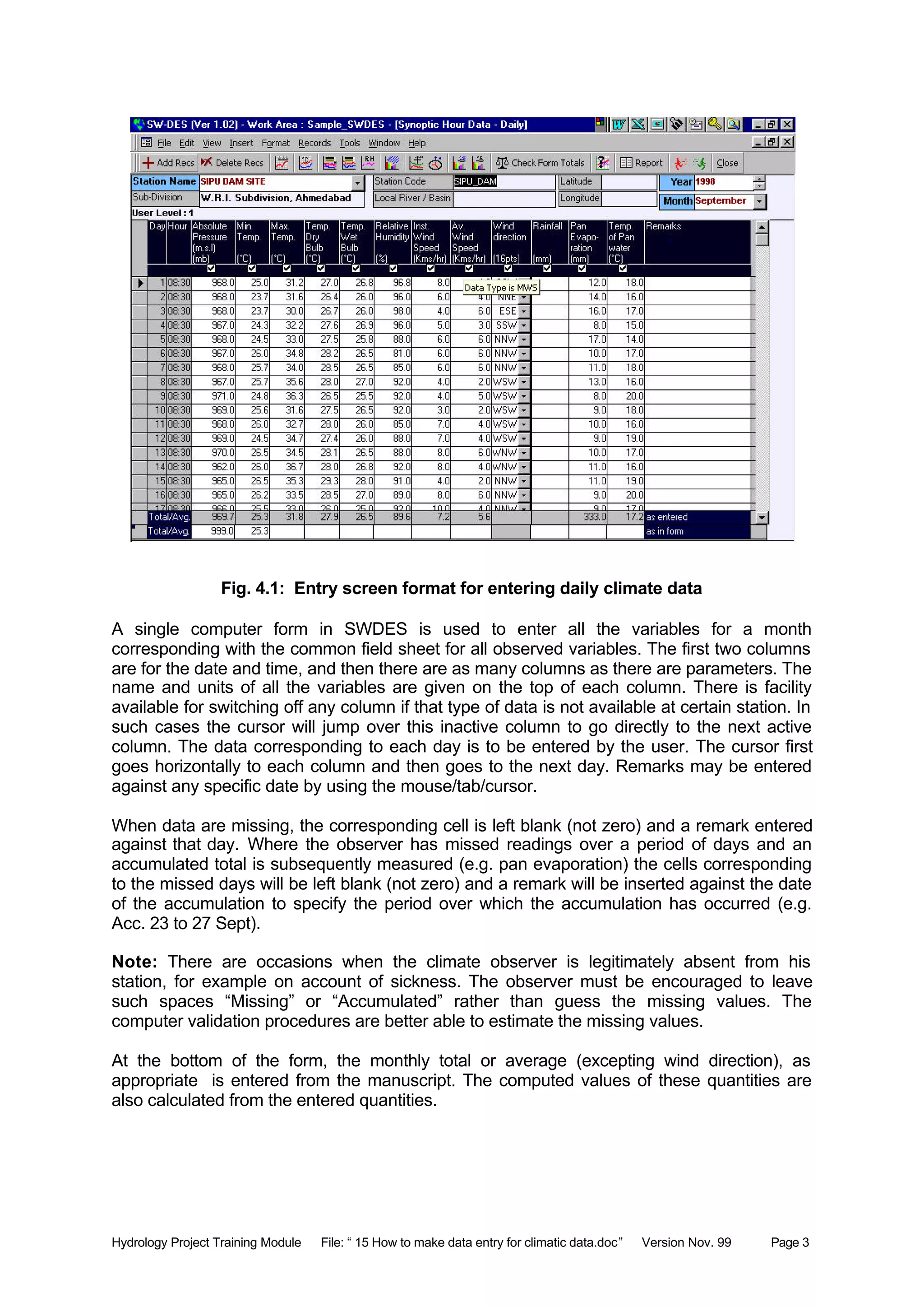 Download-manuals-hydrometeorology-data processing-15howtomakedataentryforclimaticdata | PDF
