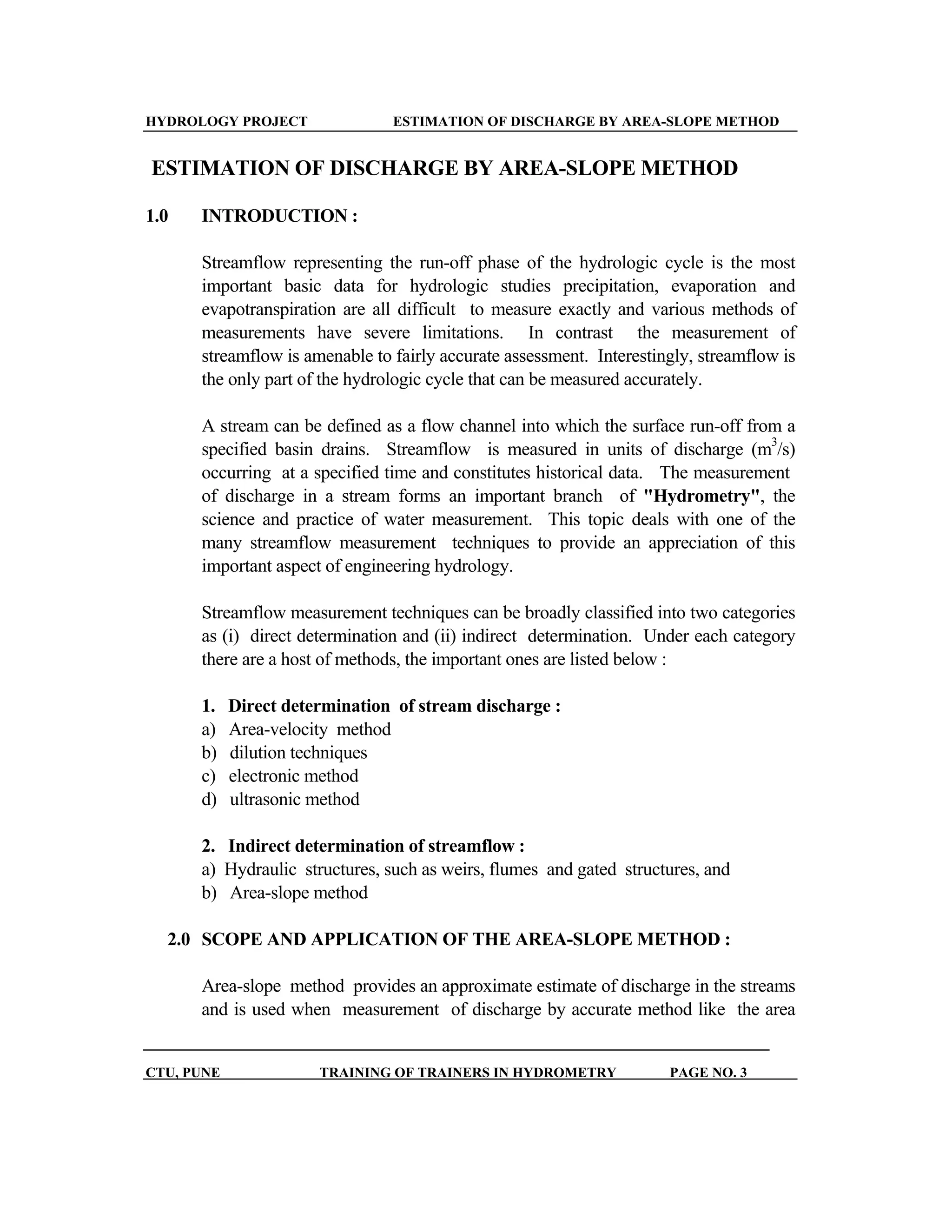 Download-manuals-surface water-software-estimationofdischargebyarea-slopemethod | PDF