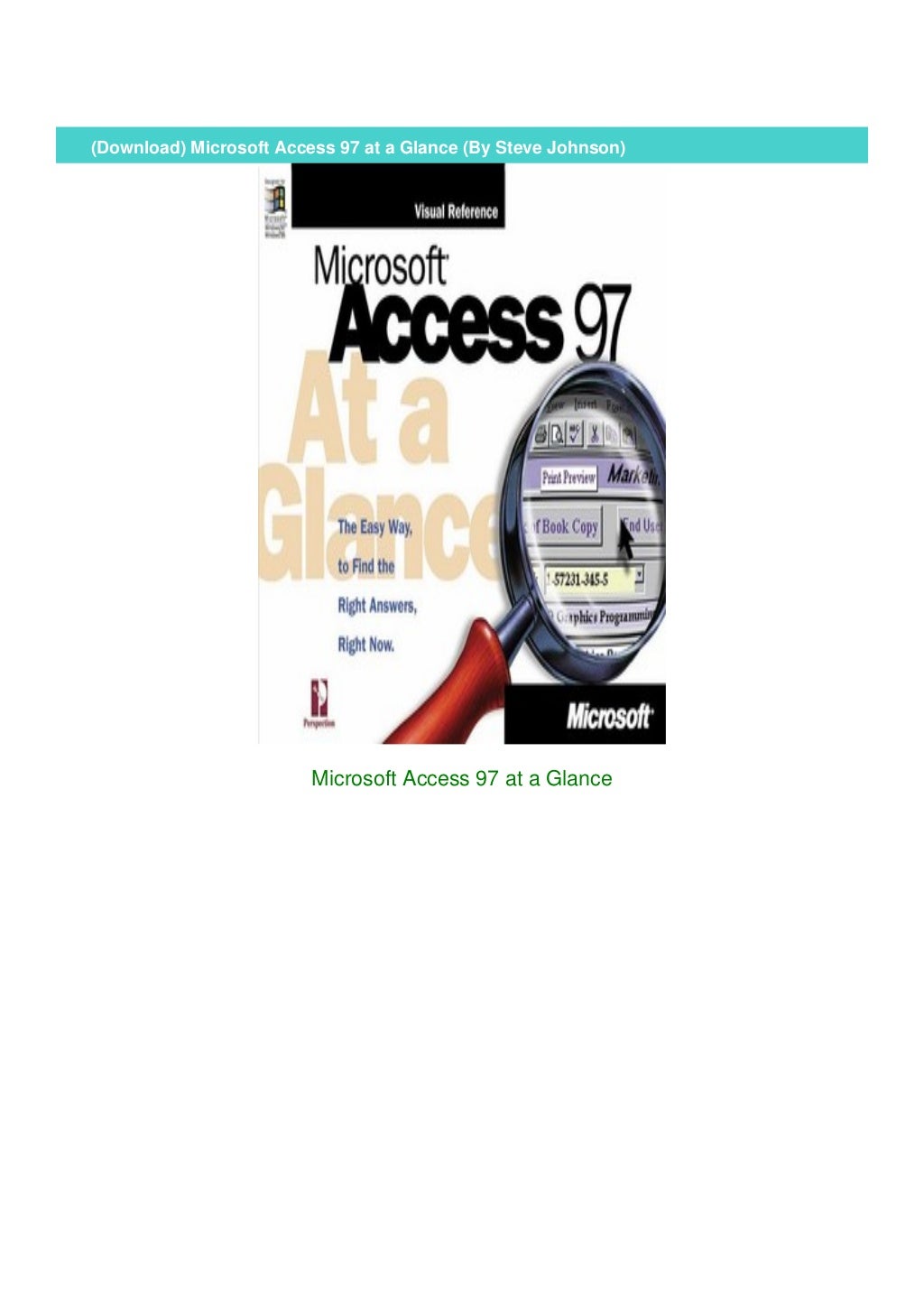 (Download) Microsoft Access 97 at a Glance (By Steve Johnson)
