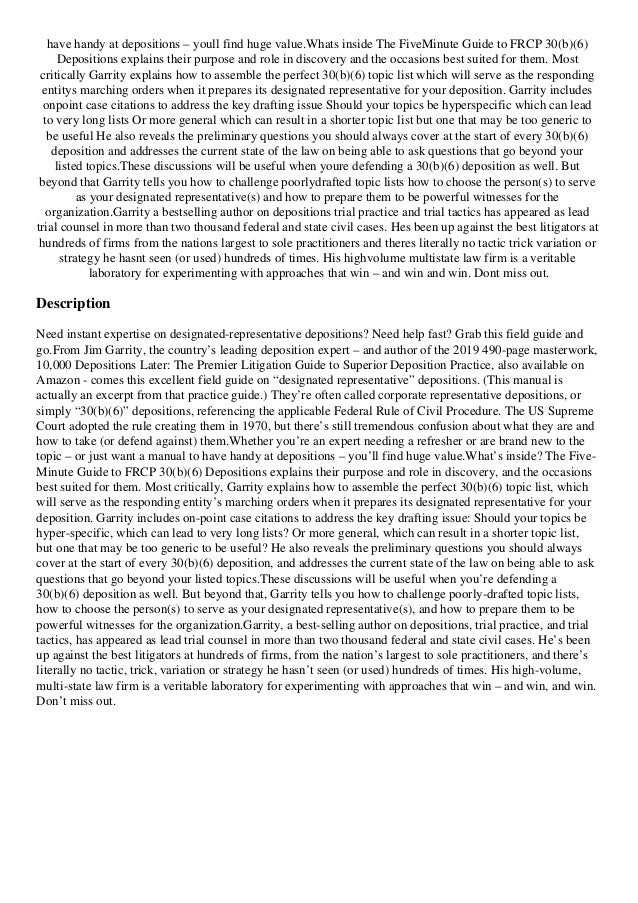 Download PDF Five-Minute Guide to FRCP 30(b)(6) Depositions unlimited