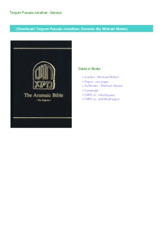(Download) Targum Pseudo-Jonathan: Genesis (By Michael Maher)