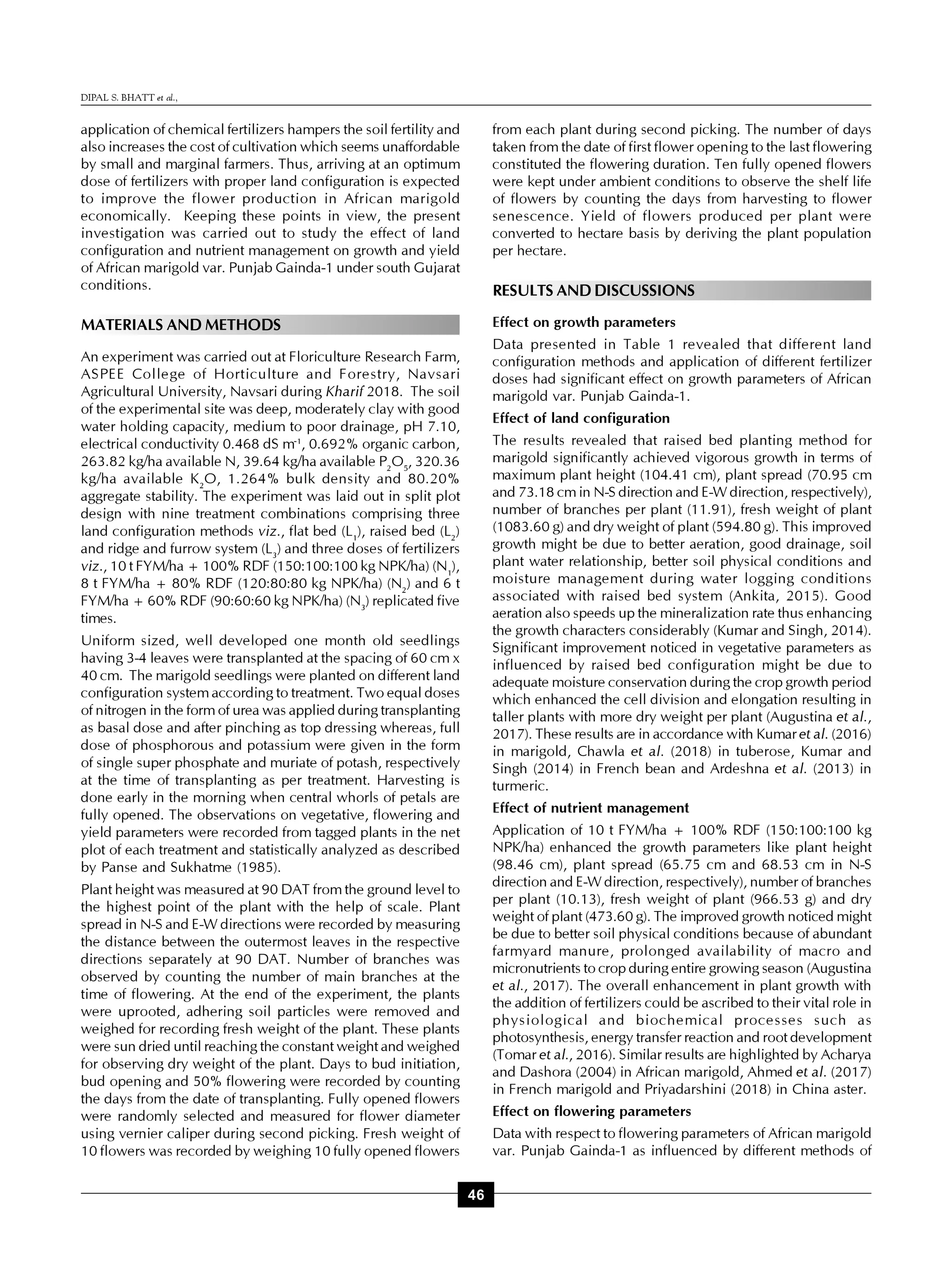EFFECT OF LAND CONFIGURATION AND NUTRIENT MANAGEMENT ON GROWTH AND YIELD OF AFRICAN MARIGOLD VAR ...