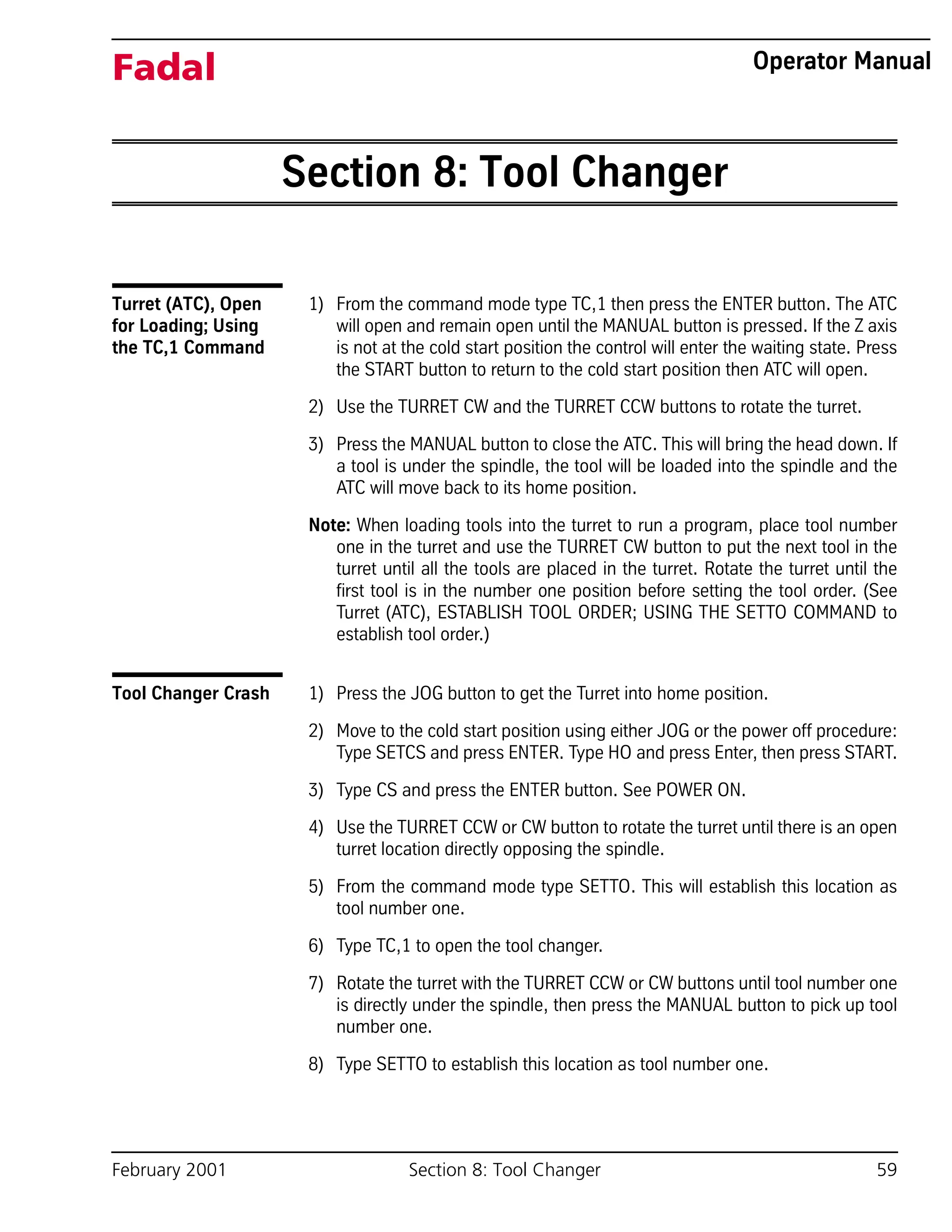 Download Fadal Tool Changer Operator Manual | PDF