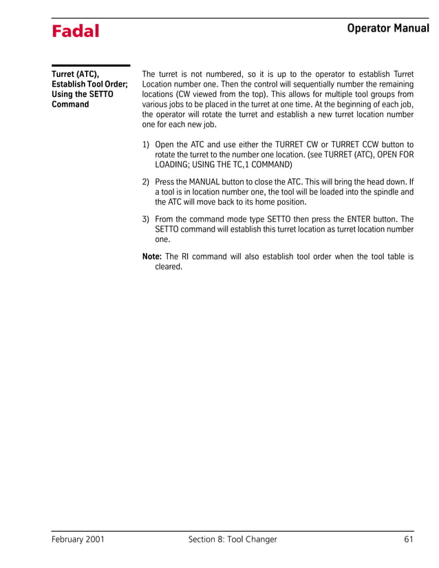 Download Fadal Tool Changer Operator Manual | PDF