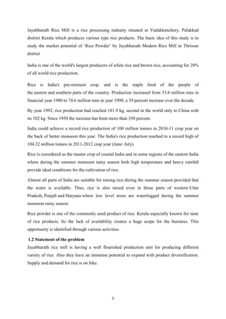 MINOR PROJECT REPORT ON MARKET POTENTIAL OF RICE POWDER BY JAYABHARATH ...