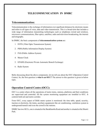 Summer internship report on DMRC(Delhi Metro Rail Pvt. Ltd.) | PDF