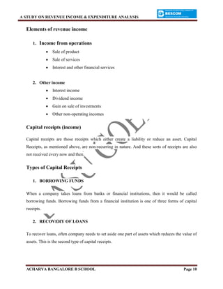 A study on REVENUE INCOME AND EXPENDITURE ANALYSIS ON BESCOM | PDF