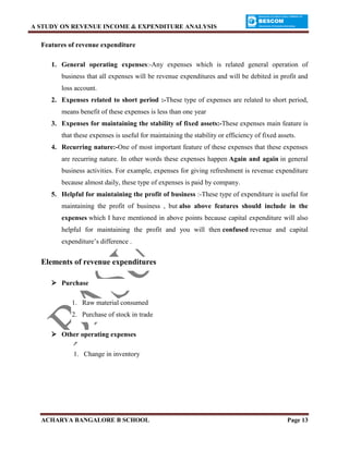 A study on REVENUE INCOME AND EXPENDITURE ANALYSIS ON BESCOM | PDF