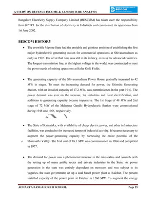 A study on REVENUE INCOME AND EXPENDITURE ANALYSIS ON BESCOM | PDF