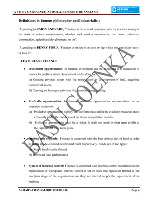 A study on REVENUE INCOME AND EXPENDITURE ANALYSIS ON BESCOM | PDF