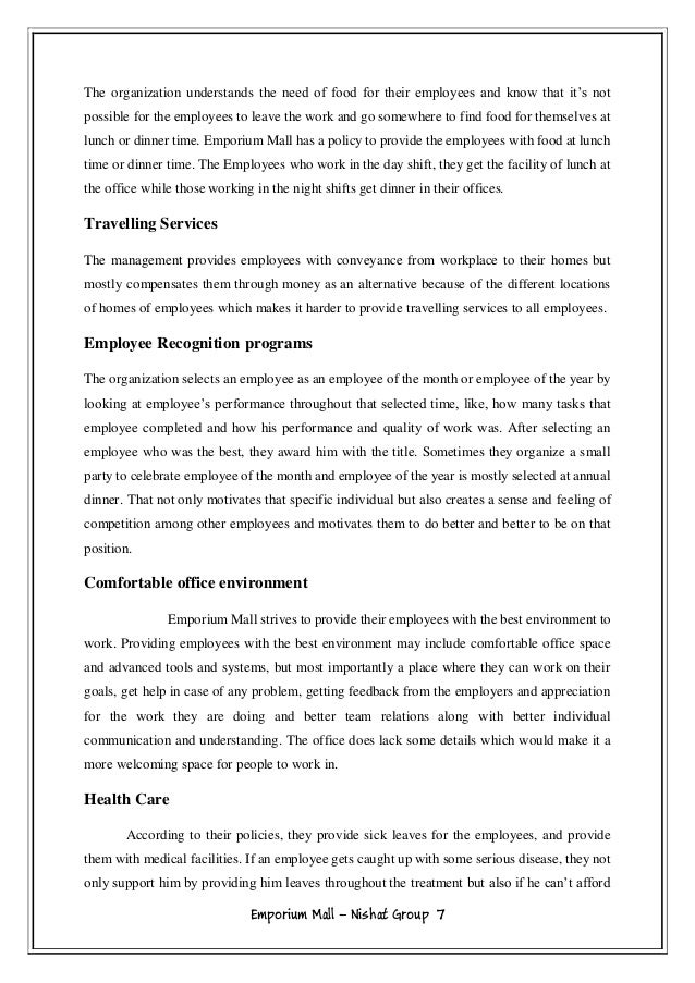 Emporium Mall By Nishat Group - HRM - Internship Report