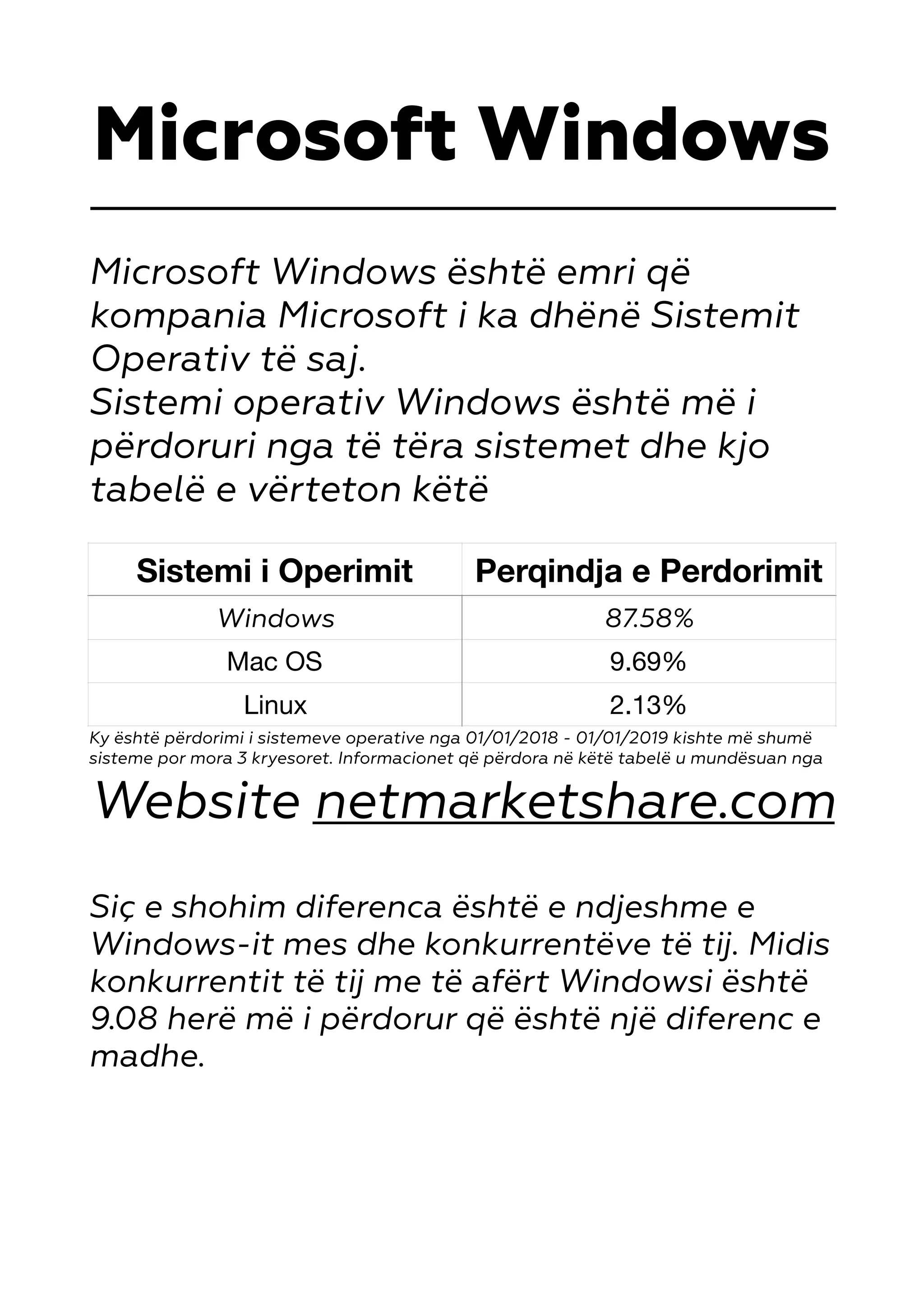 Projekt: Gjendja e Sistemit Operativ Windows | PDF