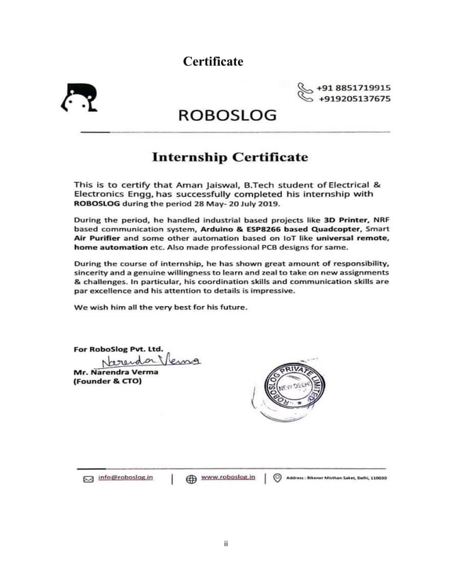 Internship Report on IOT & Robotics | PDF