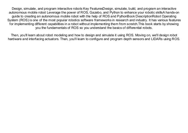 Pdf Learning Robotics Using Python Design Simulate Program And Prototype An Autonomous Mobile