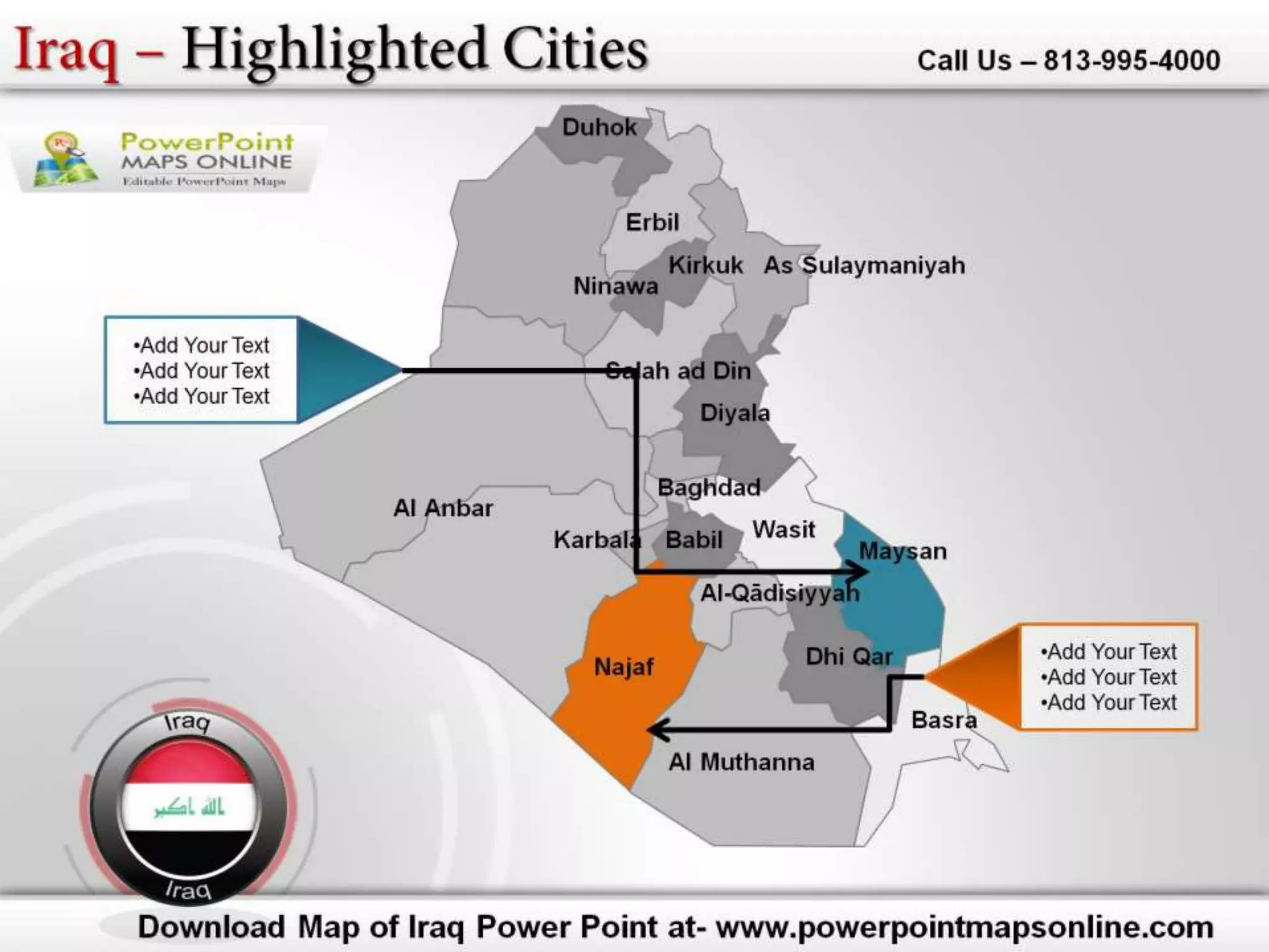 PowerPoint Template Map of Iraq | PPTX