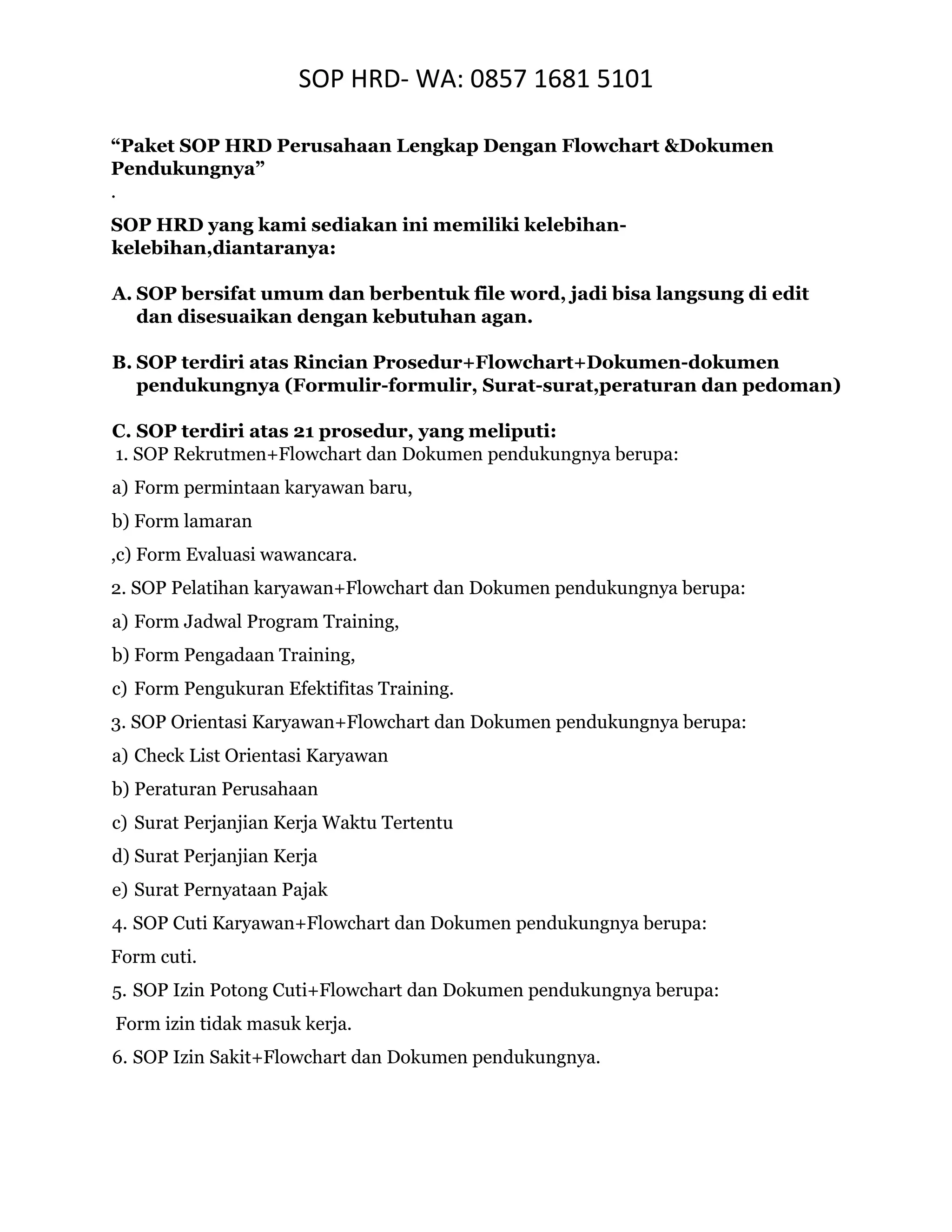 Standar Operasional Prosedur (SOP) HRD plus flowchart | PDF