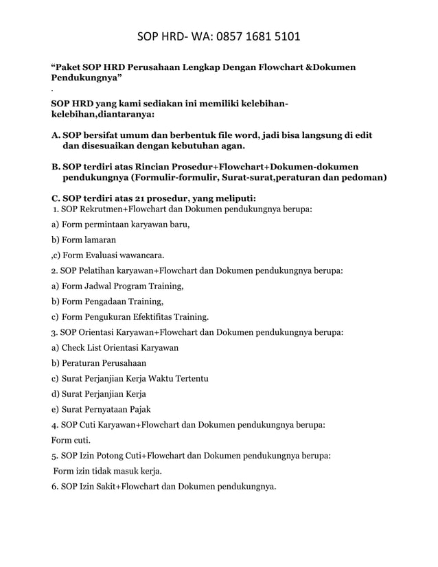Standar Operasional Prosedur (SOP) HRD plus flowchart | PDF