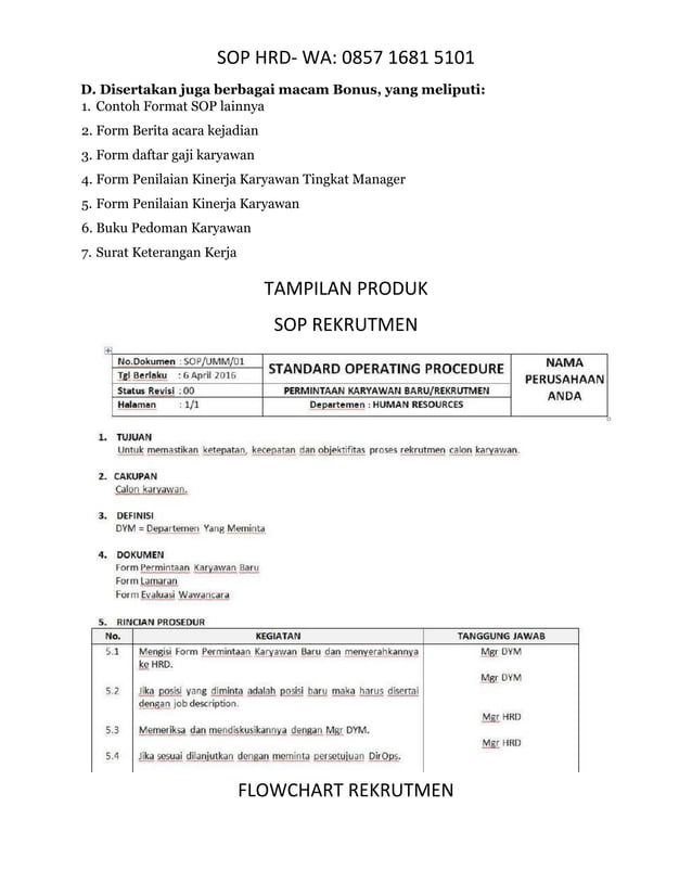 Standar Operasional Prosedur (SOP) HRD plus flowchart | PDF
