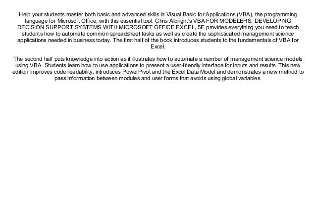 Pdf~ Vba For Modelers Developing Decision Support Systems With Microsoft Office Excel