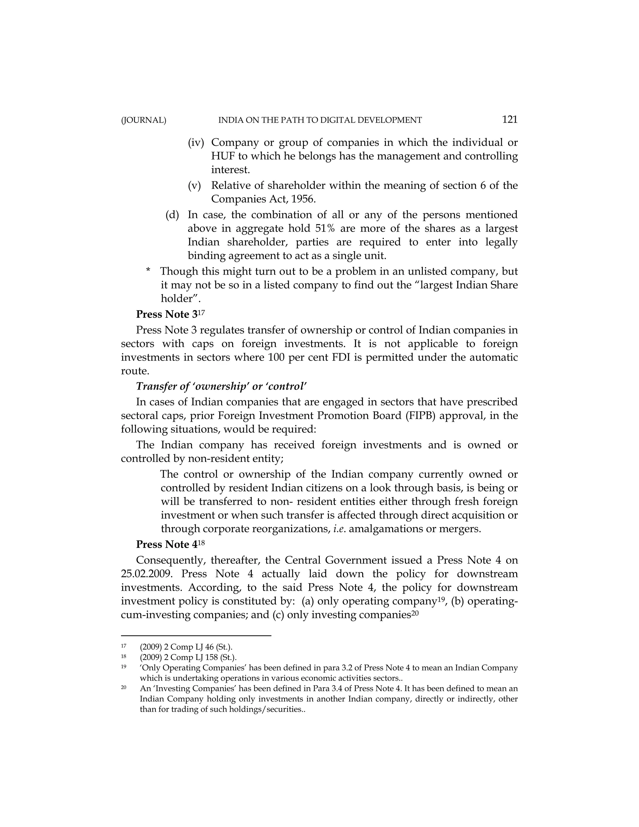 Downstream investments press notes(2009 series) | PDF