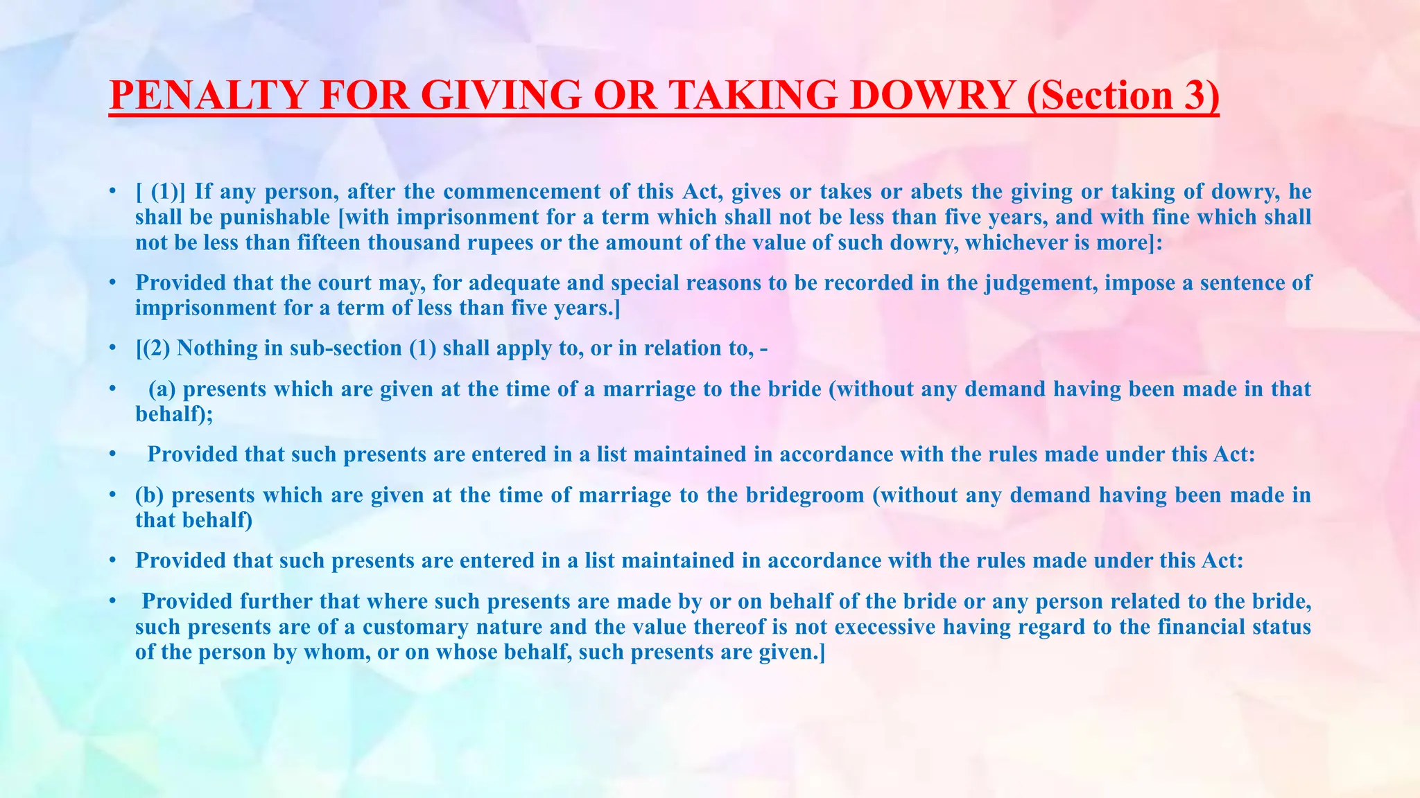 Dowry act in detail all the provisions for study | PPTX