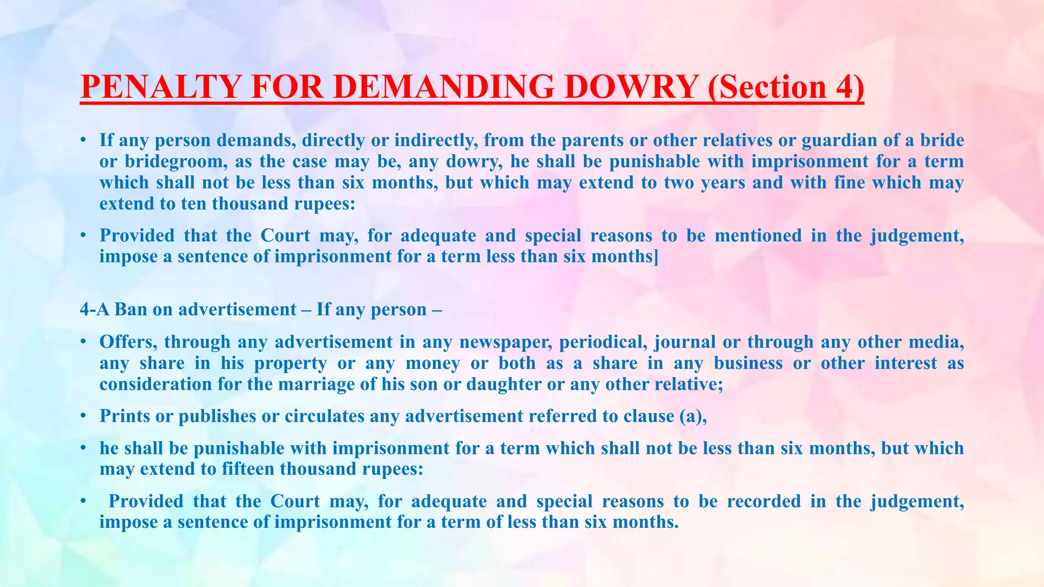 Dowry act in detail all the provisions for study | PPTX