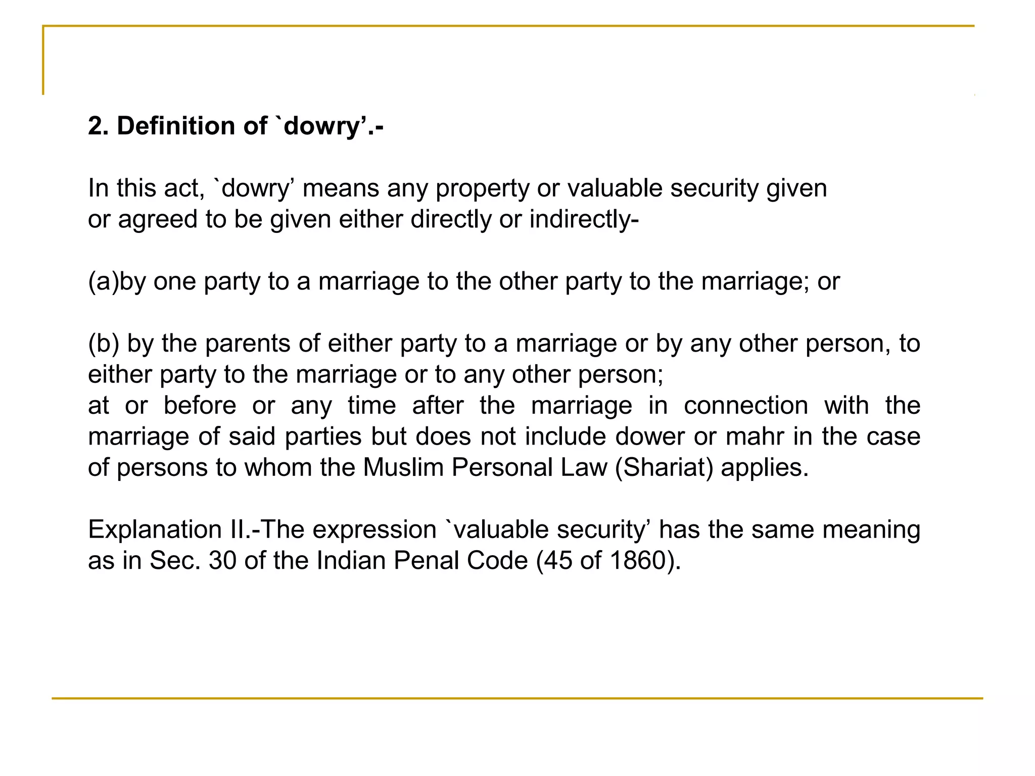 Dowry prohibition act | PPT