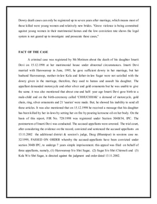 Dowry death case analysis HARSWAROOP AND OTHERS VS. STATE OF RAJASTHAN ...