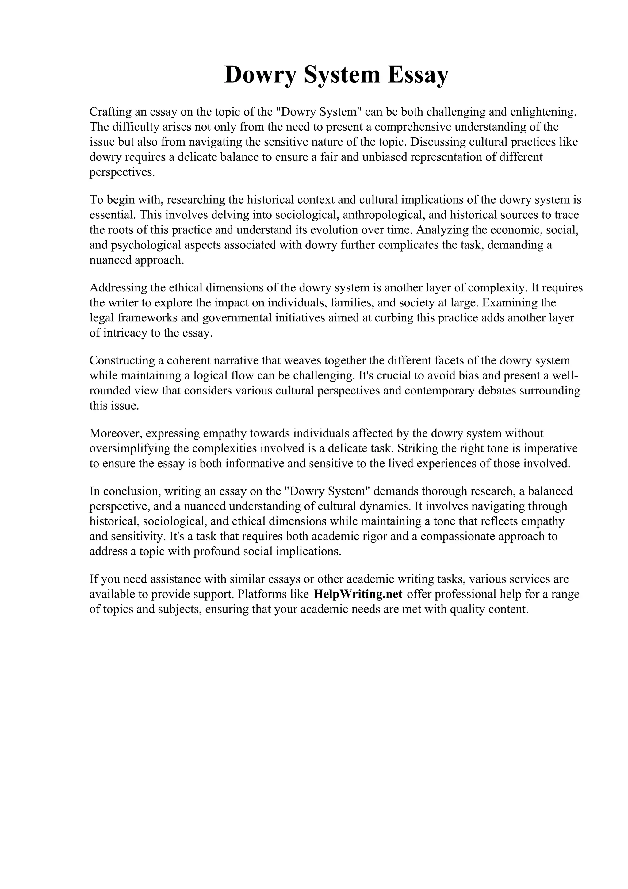 Dowry System Essay. Essay on Dowry System Causes amp; Impacts of Dowry ...