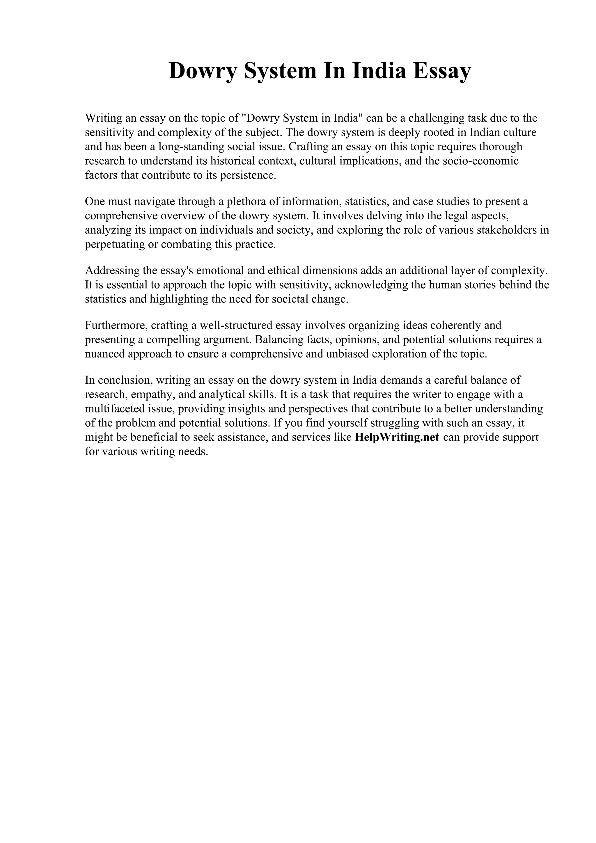 Dowry System In India Essay | PDF