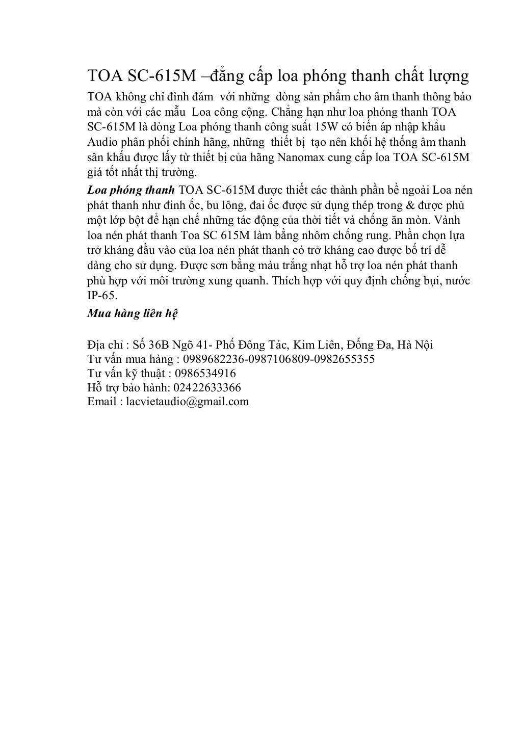 TOA SC-615M –đẳng cấp loa phóng thanh chất lượng