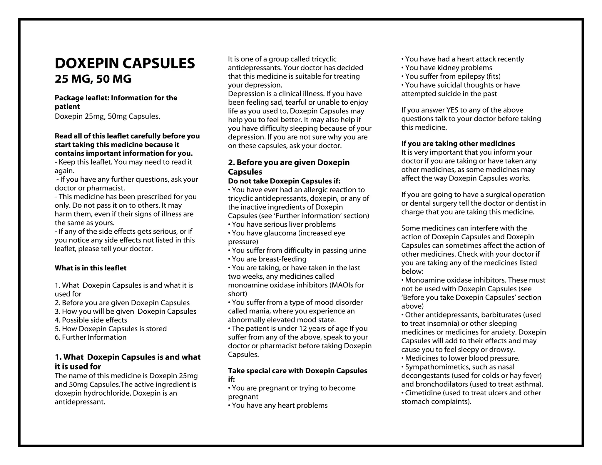 Doxepin 25mg, 50mg capsules pil, taj pharmaceuticals. | PDF