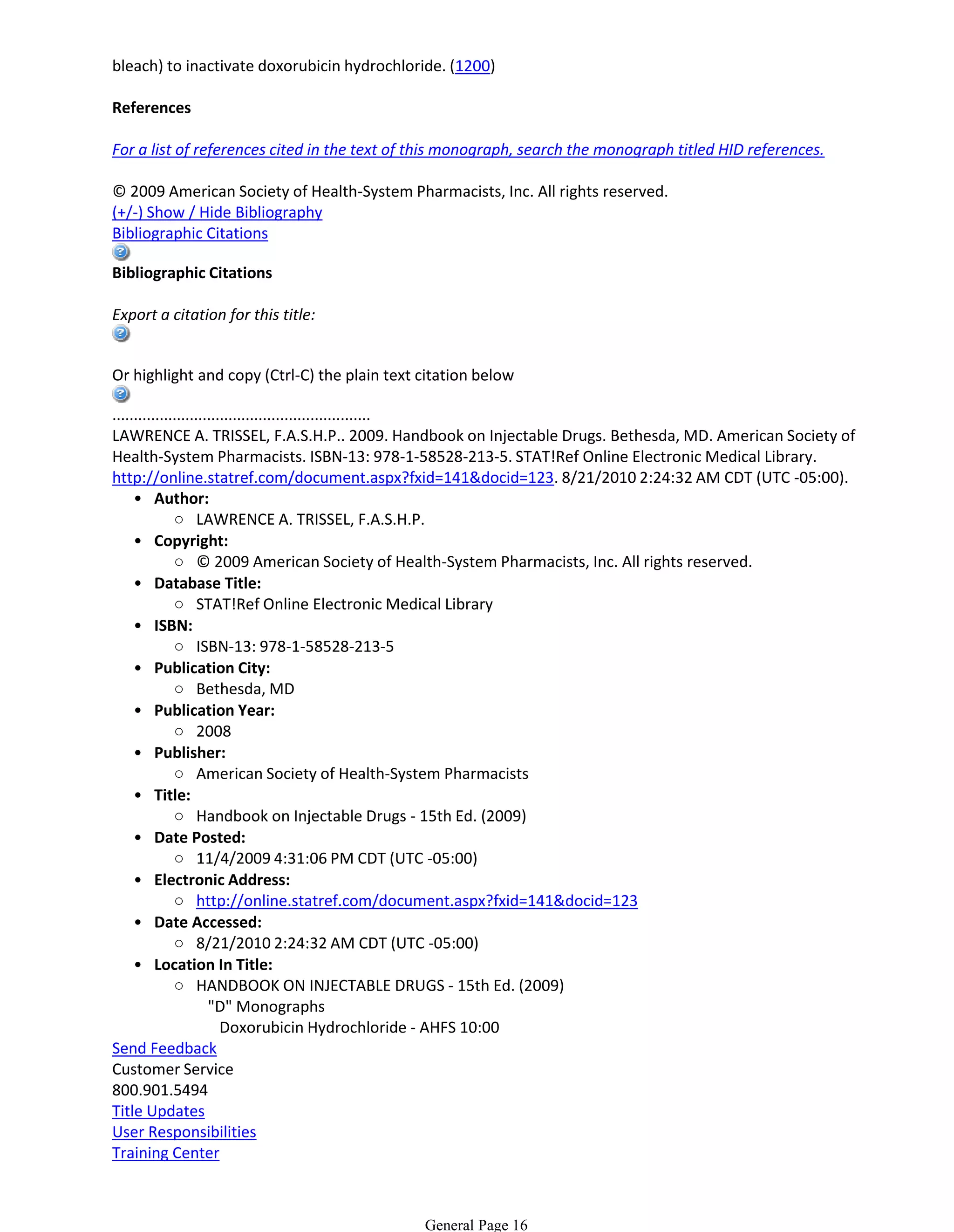 Injectable Drug : Compatibility Information of Doxorubicin HCl | PDF