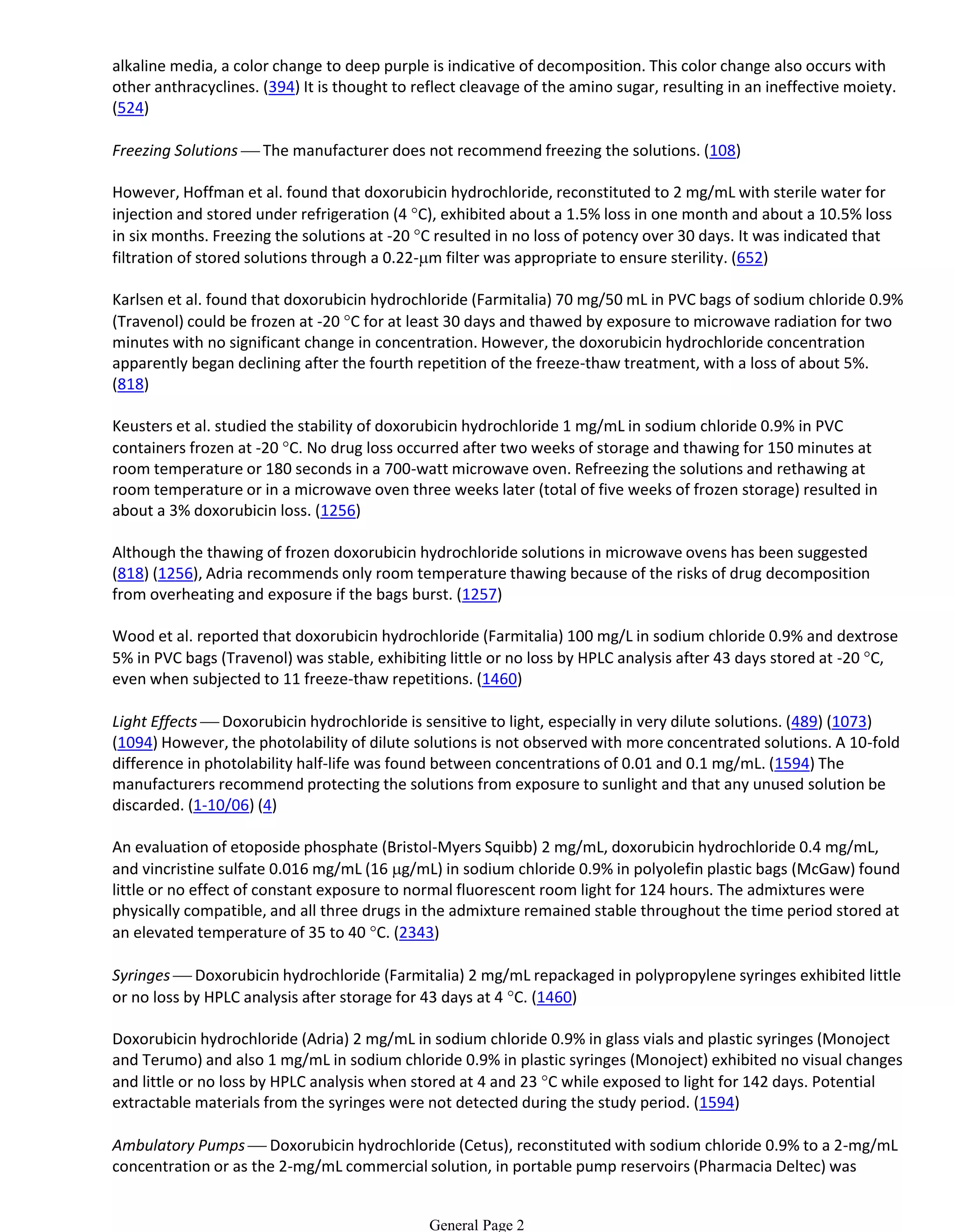 Injectable Drug : Compatibility Information of Doxorubicin HCl | PDF