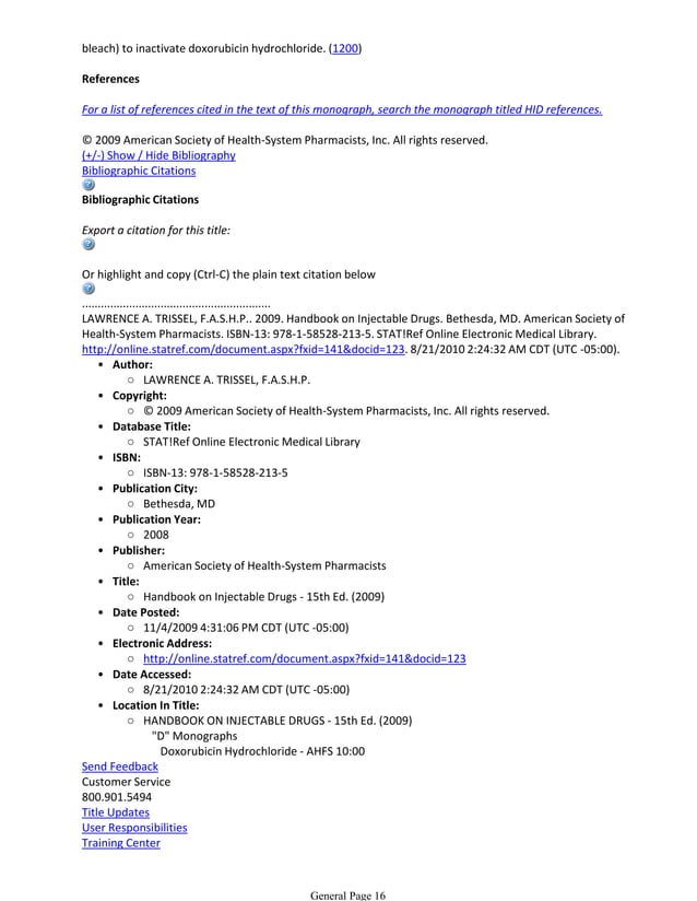 Injectable Drug : Compatibility Information of Doxorubicin HCl | PDF