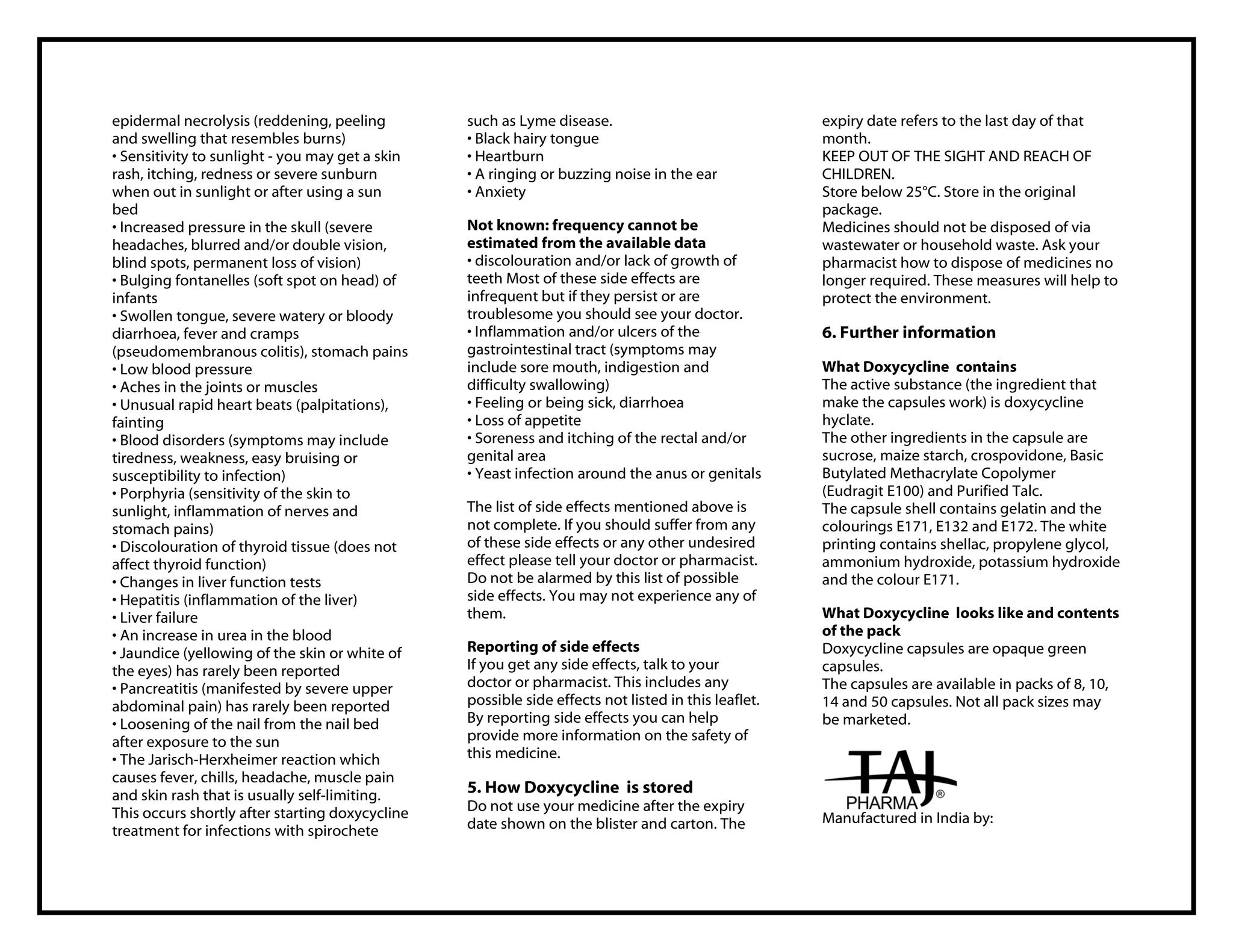 Doxycycline 100mg capsules pil, taj pharmaceuticals. | PDF