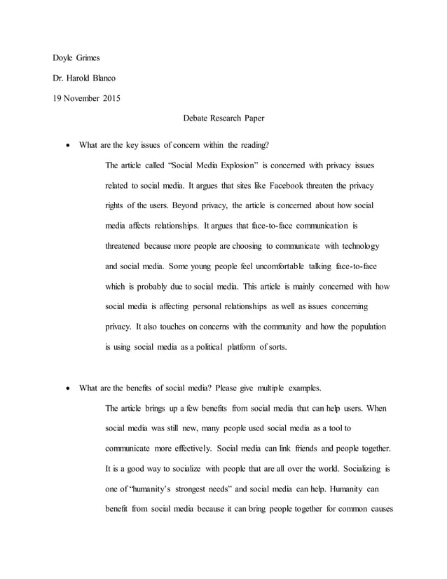 Doyle grimes debate paper | DOCX | Social Networking | Internet