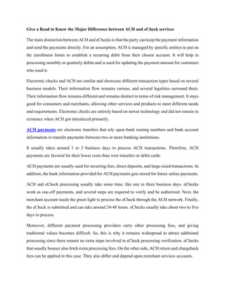 Do You know How ACH And eChecks Are Different | PDF