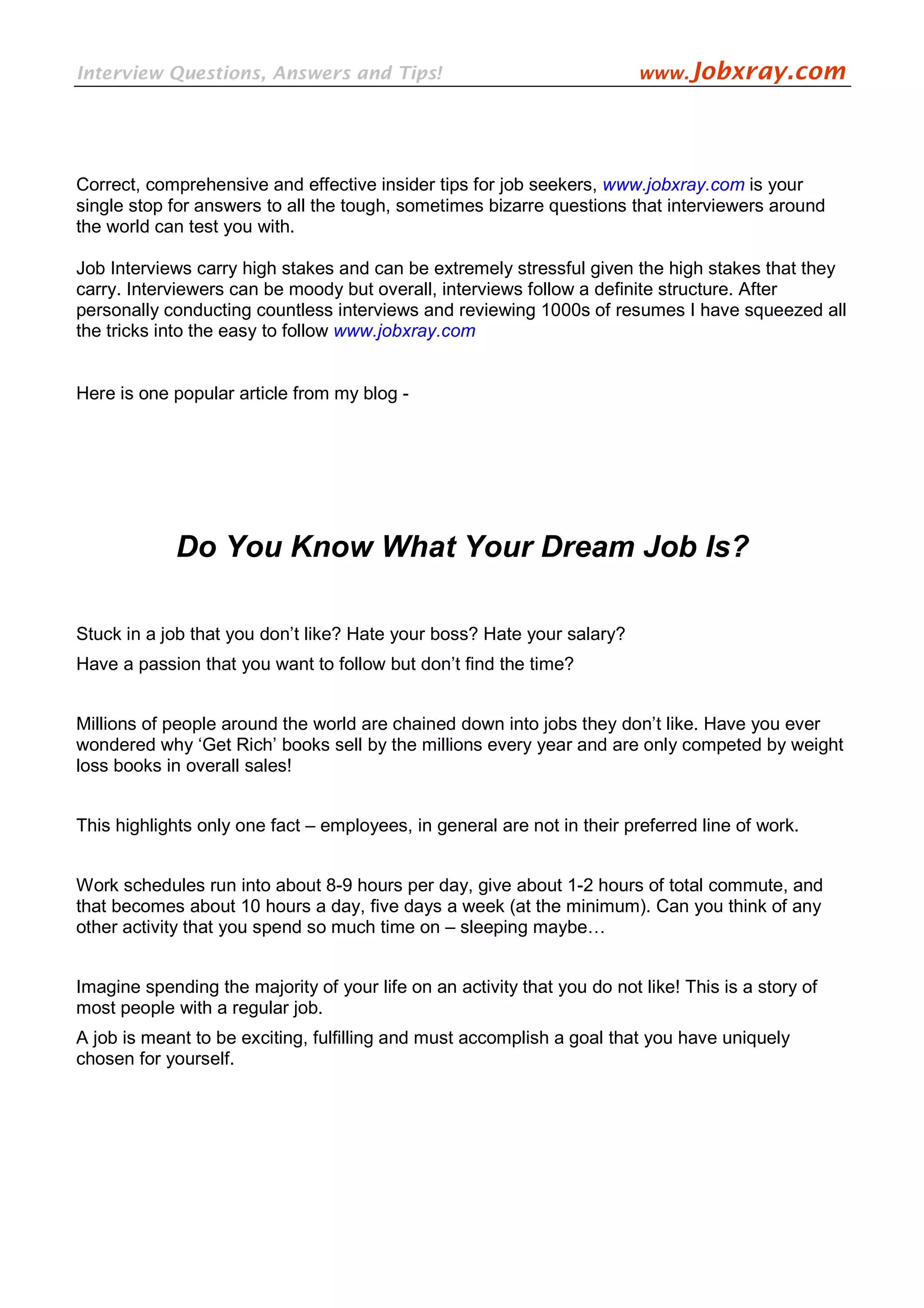 Do you know what your dream job is (from www.jobxray.com) | PDF